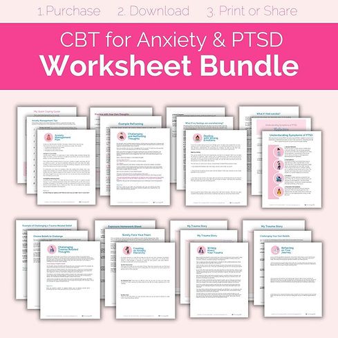 Anxiety and PTSD CBT Worksheet Bundle Download | Mental Health ...